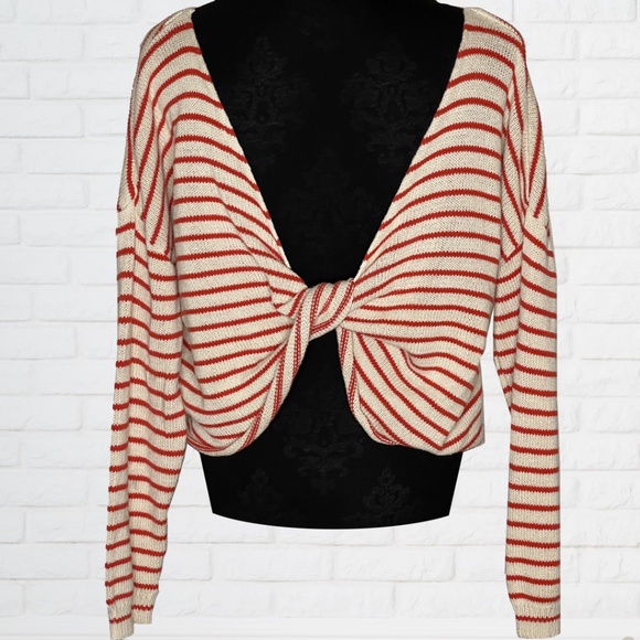 Lumiere | Sweaters | Lumiere Red White Striped Open Back Sweater Size S ...